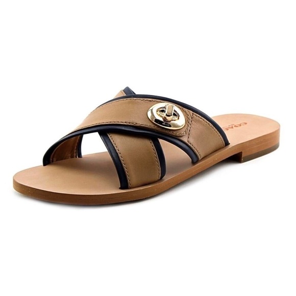 Coach | Shoes | Coach Coral Tan Leather Slides Sandals | Poshmark